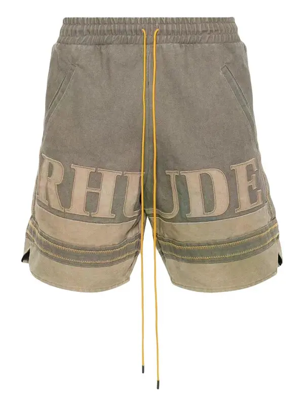 Rhude Logo-appliqué Cotton Shorts - Green