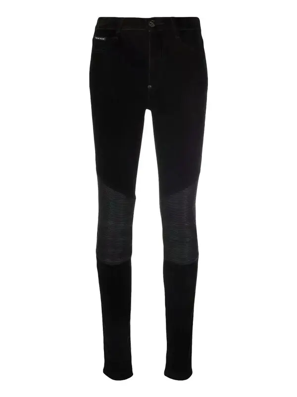 Philipp Plein Leather-inset High-waist Skinny Jeans - Black