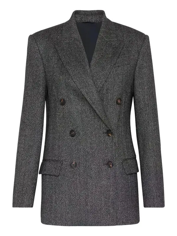 Brunello Cucinelli Double-breasted Herringbone Blazer - Grey