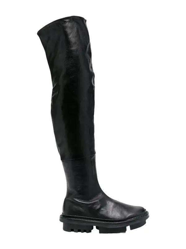 TRIPPEN Calf Leather Thigh-length Slip-on Boots - Black