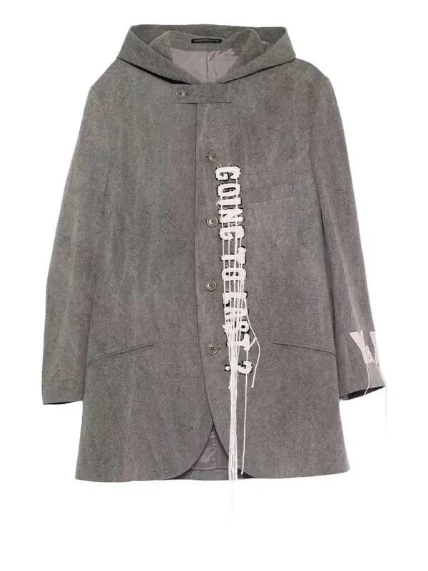 Yohji Yamamoto Logo-print Wool Hooded Jacket - Grey