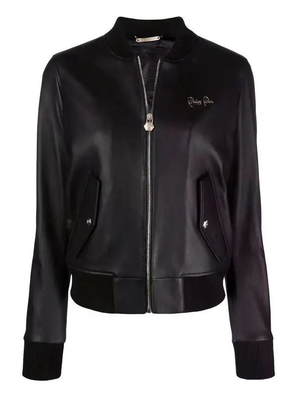 Philipp Plein Leather Bomber Jacket - Black