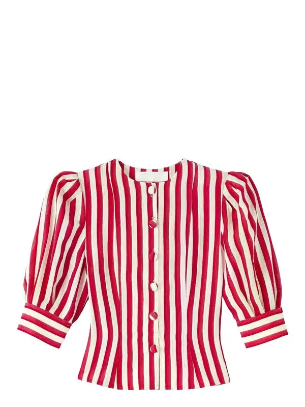 DESTREE Striped Button-front Blouse - Red