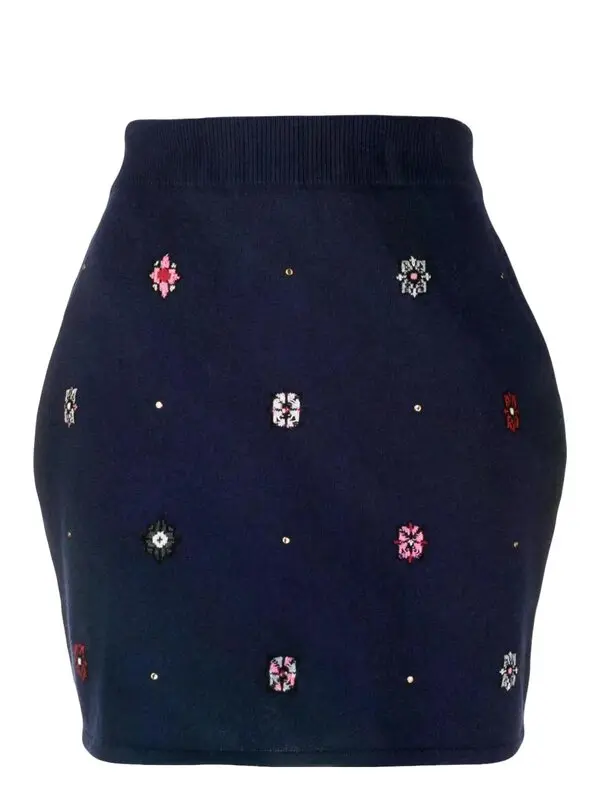 BARRIE Floral-motif Cashmere-cotton Straight Skirt - Blue