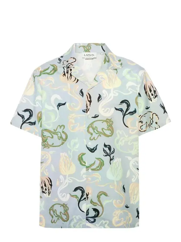 LANVIN Abstract-print Cotton Shirt - Blue