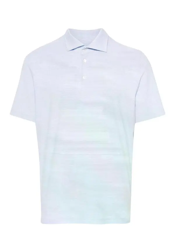 Fedeli Zero Striped Jersey Polo Shirt - Blue