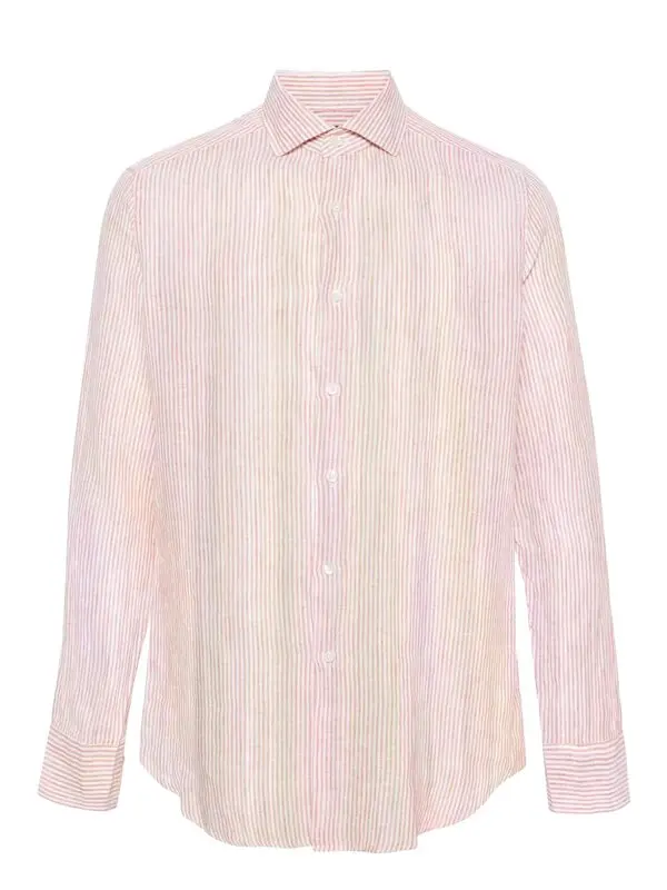 DELL'OGLIO Striped Linen Shirt - Orange
