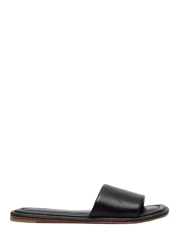 Brunello Cucinelli Monili-embellished Leather Slides - Black