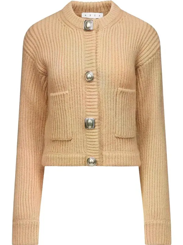 AREA Gemstone Button Knit Cardigan - Neutrals