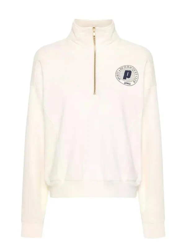 SPORTY & RICH Logo-print Half-zip Sweatshirt - Neutrals