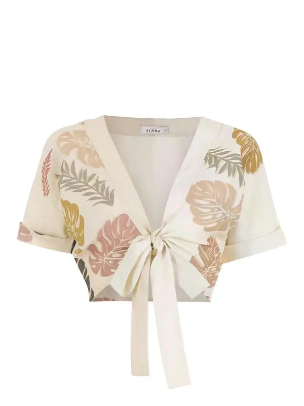 AMIR SLAMA Palm Leaf Print Crop Top - Neutrals