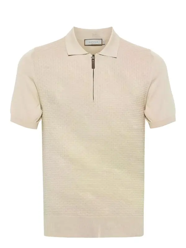 Canali Zip-up Cotton Polo Shirt - Neutrals