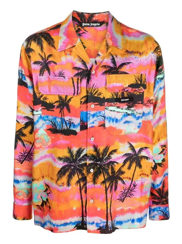 Palm Angels Psychedelic Palms-print Shirt - Orange