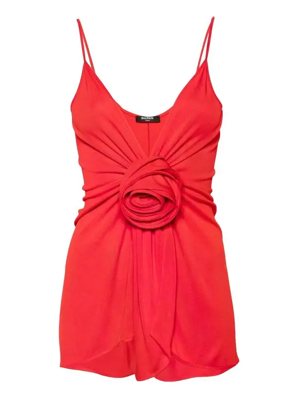 Balmain Floral-appliqué Plunge Tank Top - Red