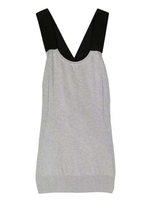 Plan C Crossover-straps Fine-knit Top - Grey