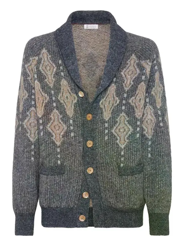 Brunello Cucinelli Intarsia-knit Cardigan - Blue