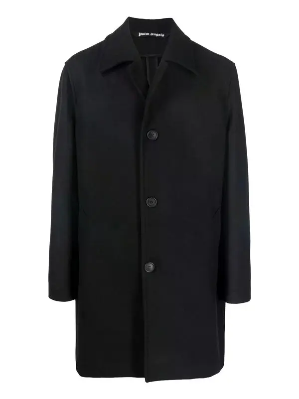 Palm Angels Single-breasted Logo-print Coat - Black