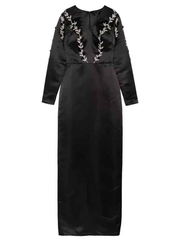 AAVVA Embroidered-detail Satin Gown - Black