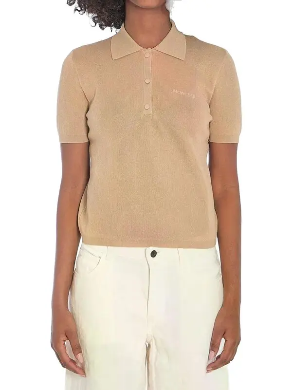 Moncler Logo Embroidered Short Sleeve Polo Shirt - Neutrals