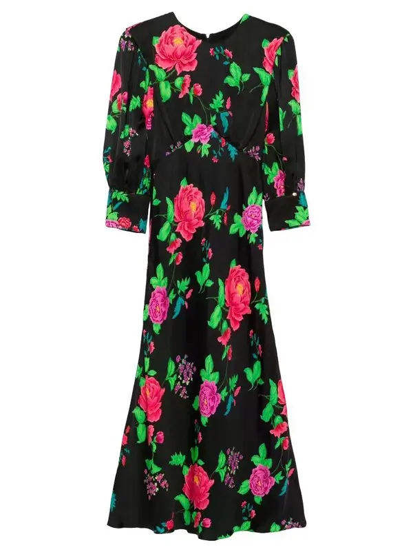 NISSA Printed Midi Dress - Black