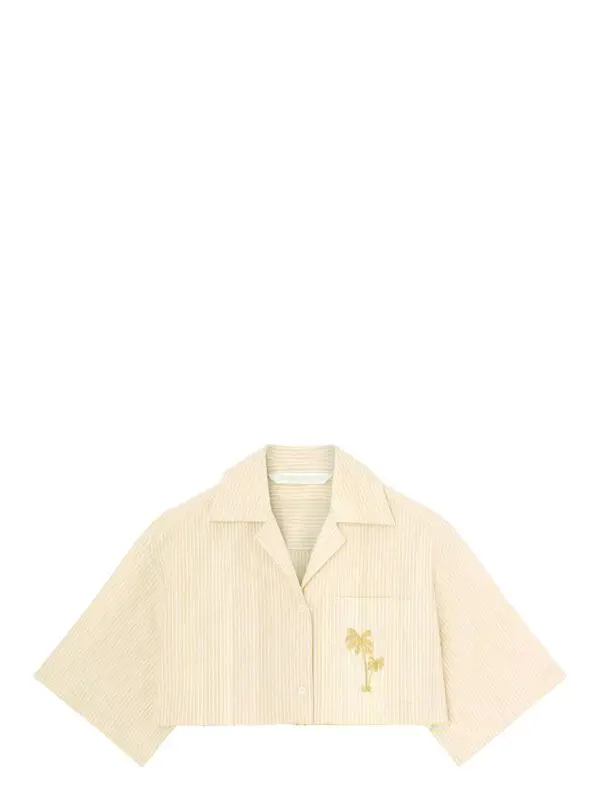 Palm Angels Embroidered Striped Cropped Cotton Shirt - Neutrals