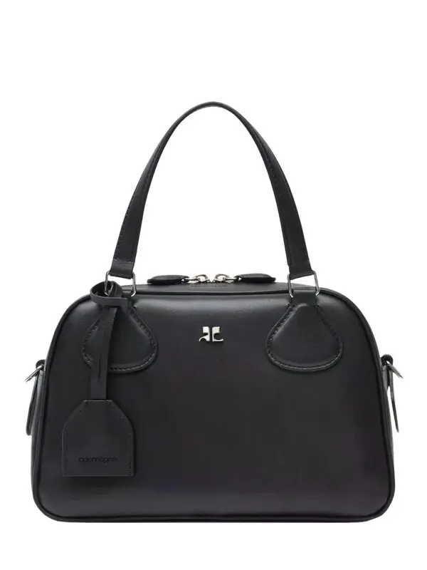 COURREGES Logo Plaque Leather Bowling Bag - Black