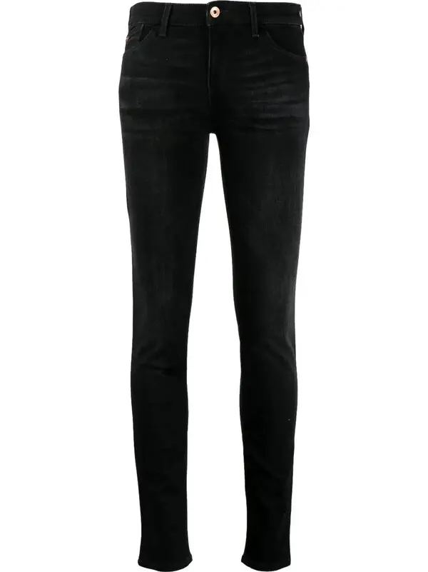 Emporio Armani Embroidered-logo Skinny Jeans - Black
