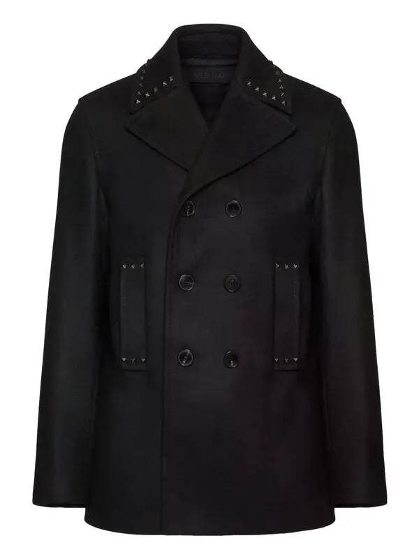 Valentino Garavani Studded Wool Pea Coat - Black