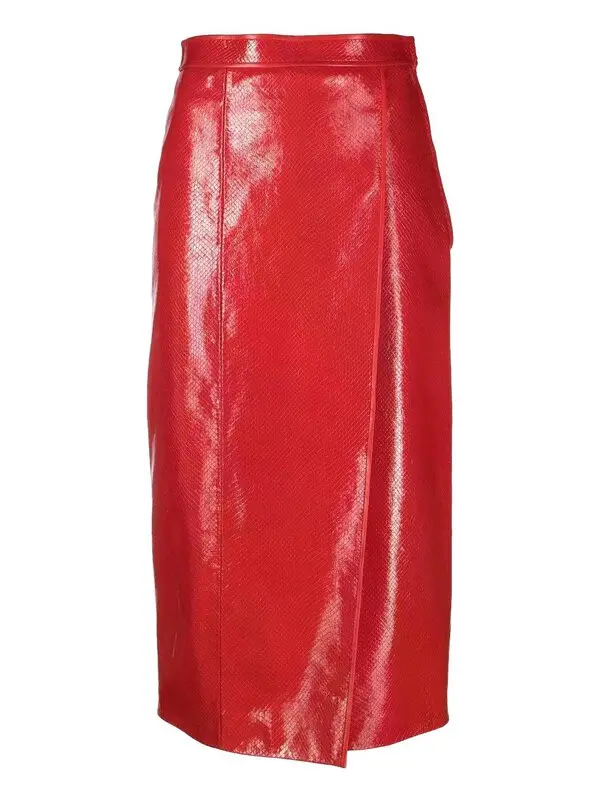 Gucci Crocodile-effect Lambskin Pencil Skirt - Red