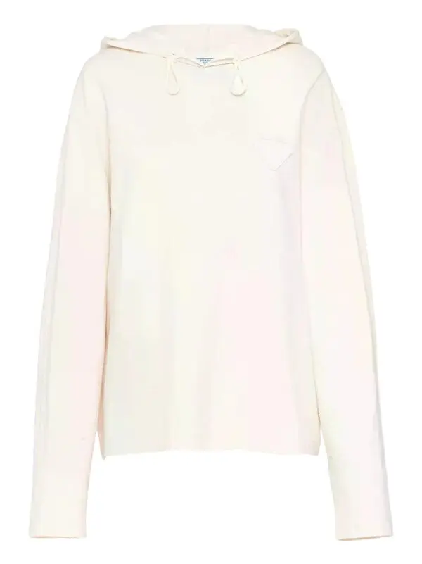 Prada Logo-plaque Hooded T-shirt - Neutrals