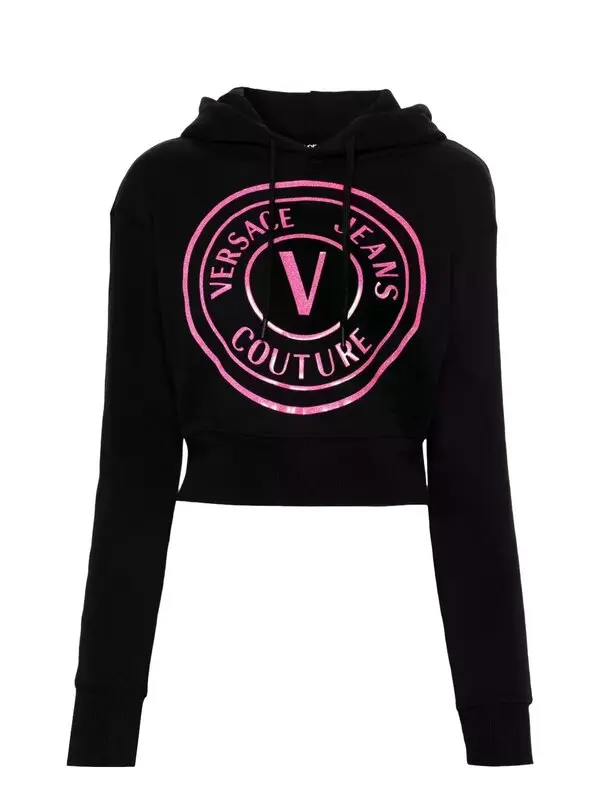 Versace Logo-print Cropped Hoodie - Black