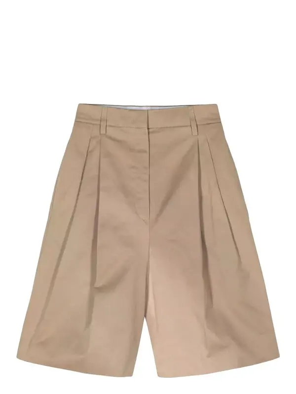 Prada Pleat-detail Cotton Twill Shorts - Brown