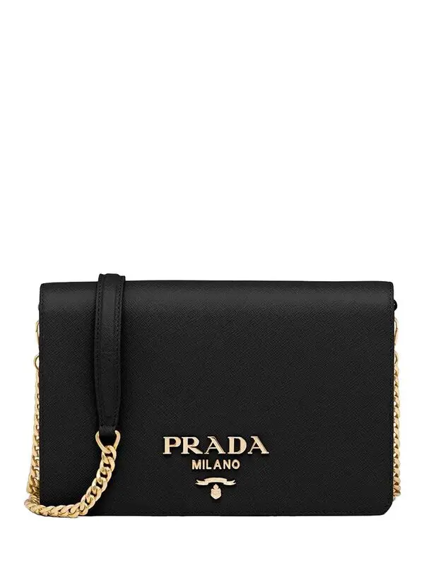 Prada Logo-lettering Saffiano Leather Shoulder Bag - Black