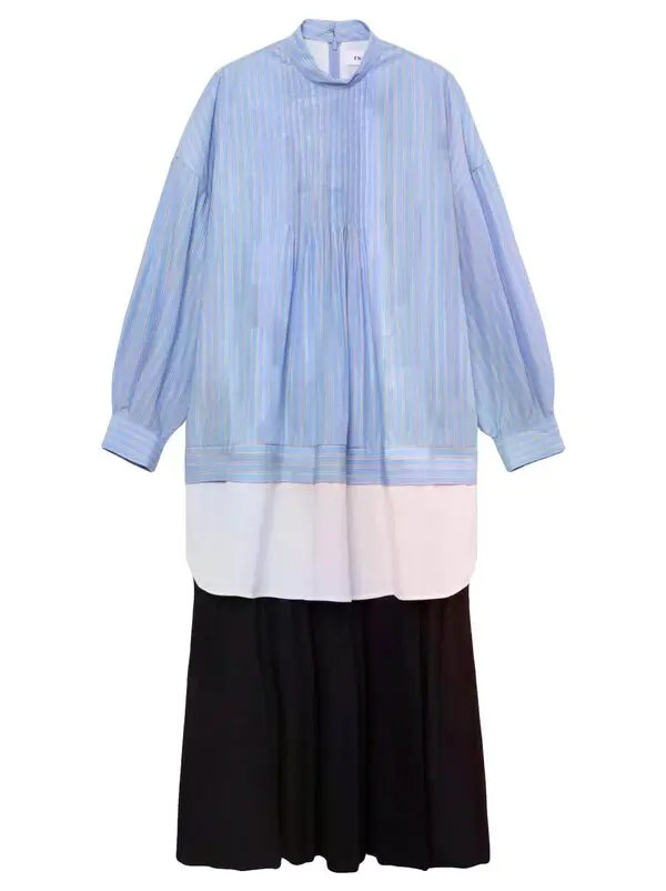 ENFOLD Pinstripe Layered Cotton Dress - Blue