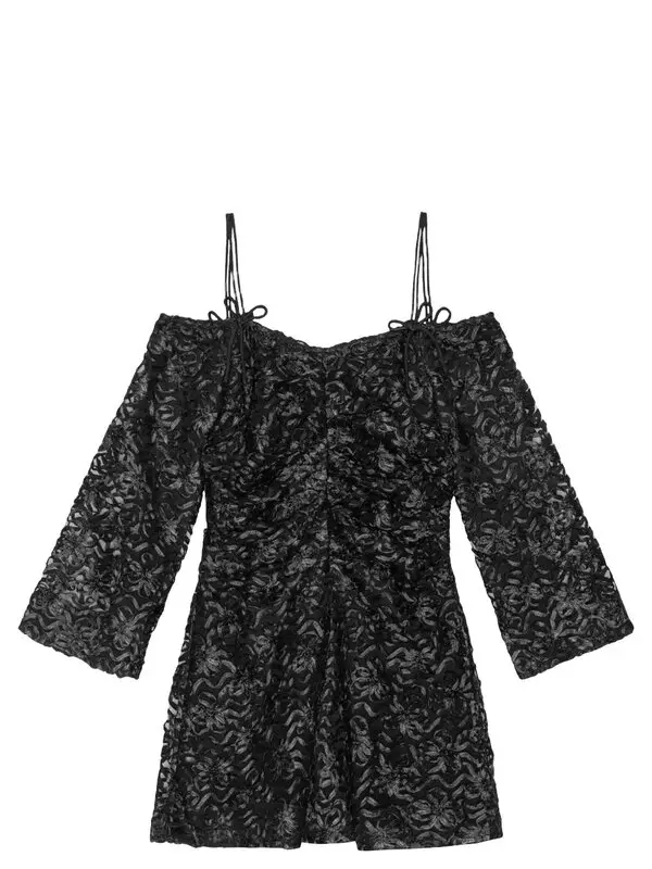 GANNI Off-shoulder Bow-pattern Minidress - Black