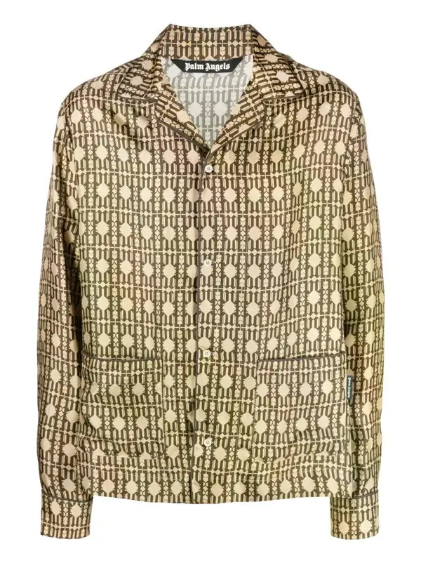 Palm Angels Monogram-print Silk Shirt - Brown