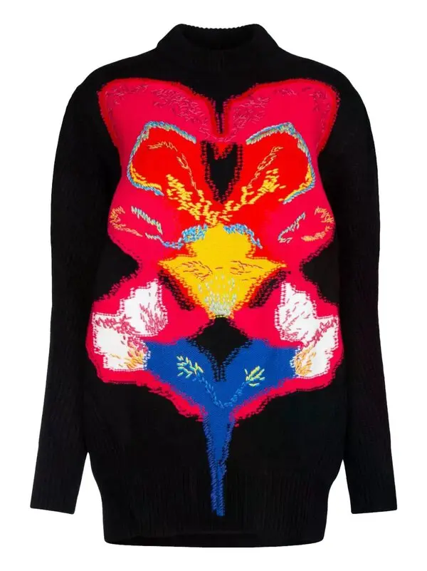 Alexander McQueen Orchid-intarsia Wool Jumper - Black