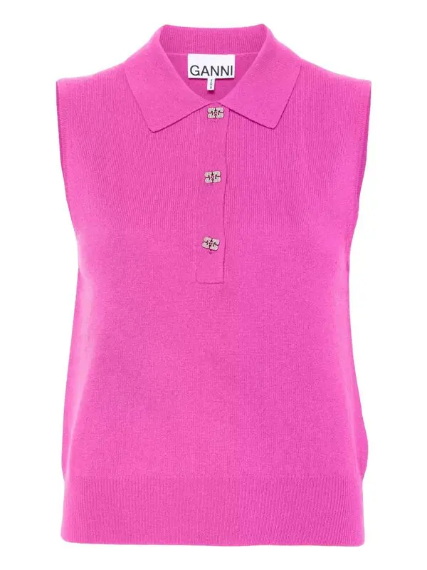 GANNI Logo-buttons Sleeveless Top - Purple