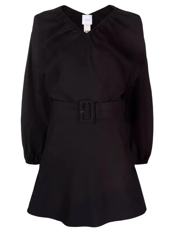PATOU Balloon-sleeve Belted Mini Dress - Black