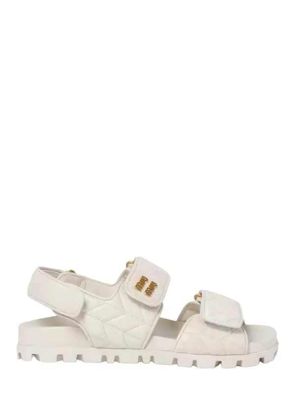 Miu Miu Matelassé Logo-plaque Sandals - Neutrals