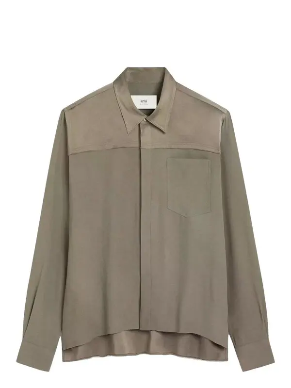AMI Paris Contrast-panel Long-sleeve Shirt - Grey