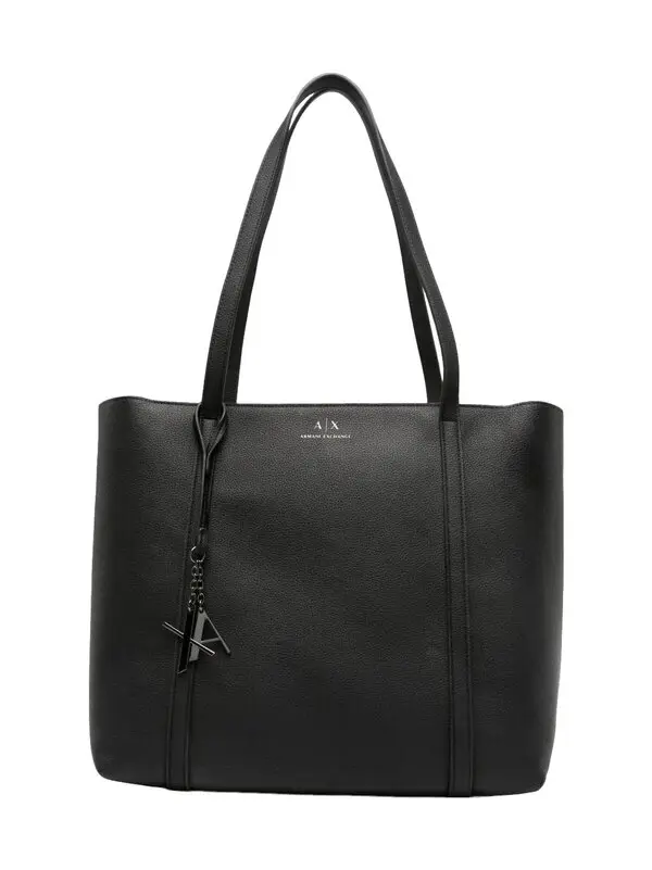 Armani Exchange Logo-charm Grained Tote Bag - Black