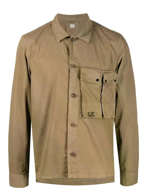 C.P. COMPANY Logo-embroidered Cotton Shirt - Brown