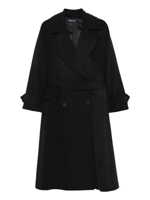 DRHOPE Belted Double-breasted Trench Coat - Black