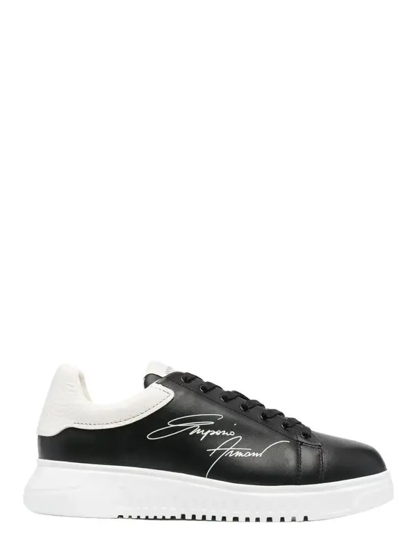 Emporio Armani Signature Logo-print Leather Sneakers - Black