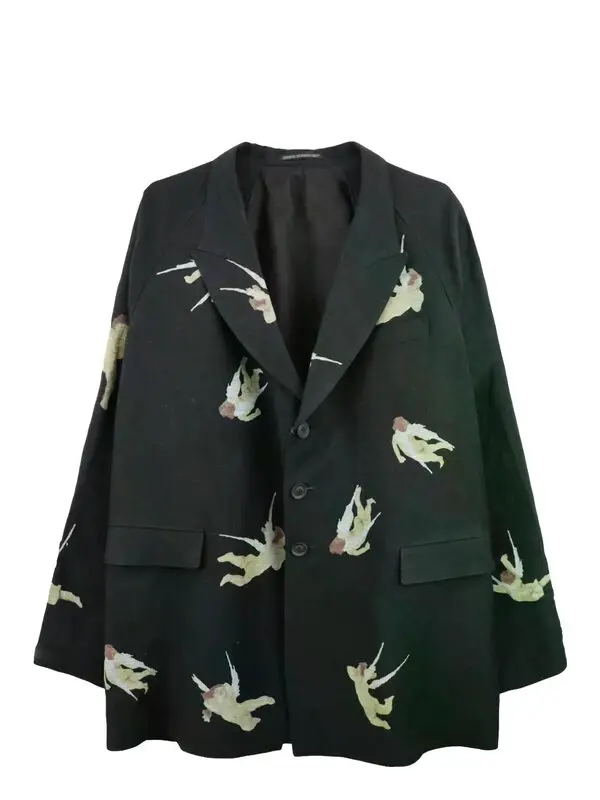 Yohji Yamamoto Angels-print Single-breasted Blazer - Black