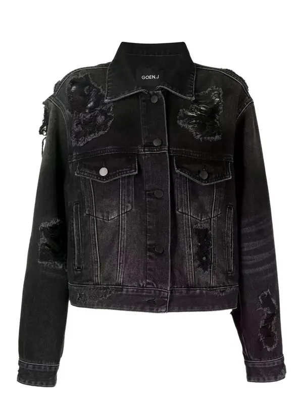 Goen.j Distressed Denim Trucker Jacket - Black