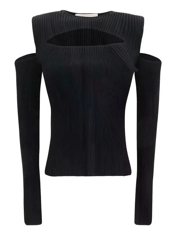 Alexander McQueen Striped Ribbed Knit Top - Black
