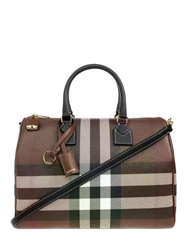 Burberry Check Pattern Bowling Bag - Brown