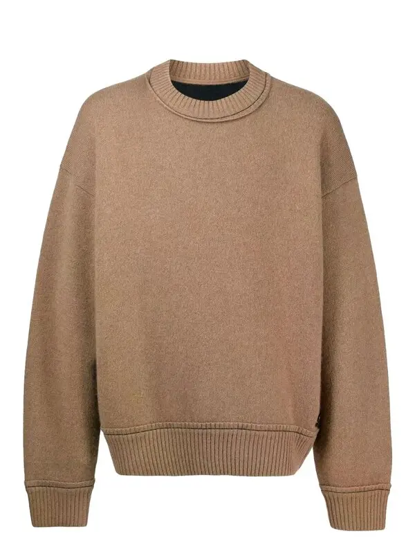 Sacai Crew-neck Logo-plaque Jumper - Brown